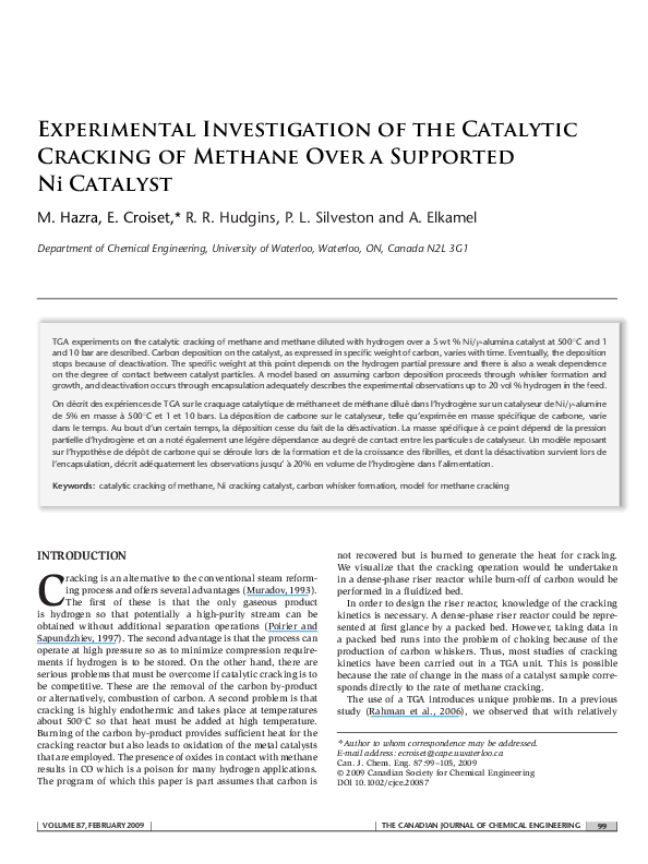 (PDF) Experimental investigation of the catalytic cracking of methane ...