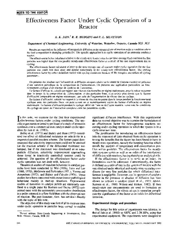 (PDF) Effectiveness factor under cyclic operation of a reactor
