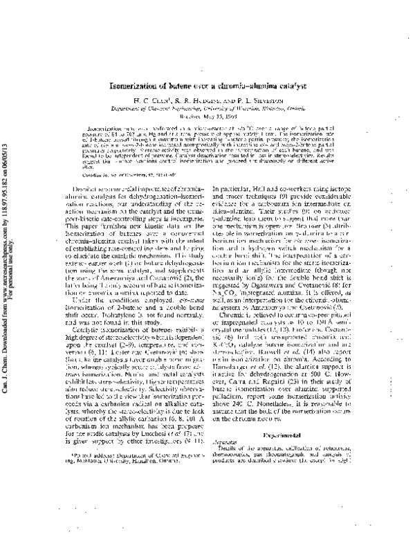 (PDF) Isomerization of butene over a chromia alumina catalyst