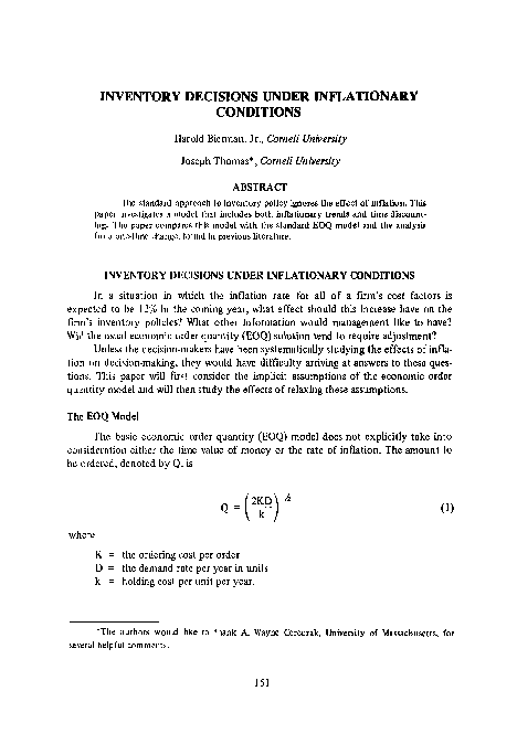 Pdf Inventory Decisions Under Inflationary Conditions