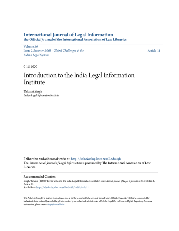 (PDF) Introduction to the India Legal Information Institute