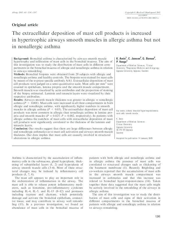 (PDF) The extracellular deposition of mast cell products is increased ...
