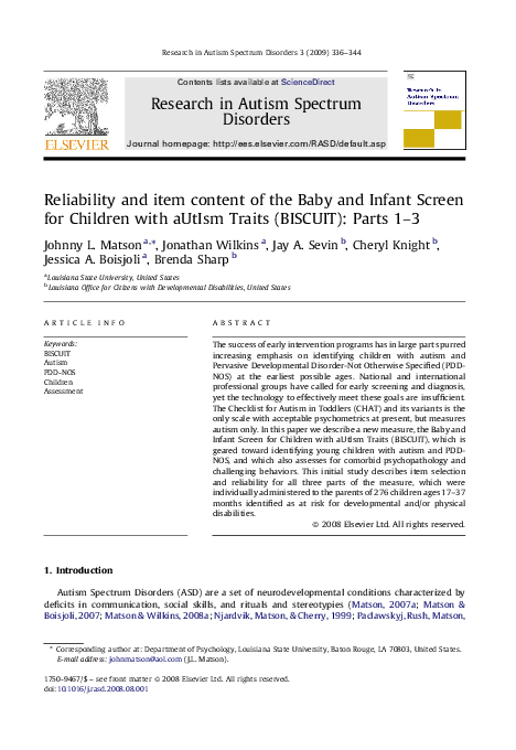 (PDF) Reliability and item content of the Baby and Infant Screen for ...