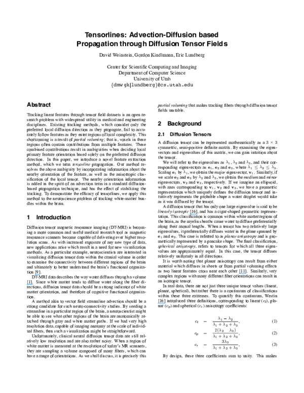 (PDF) Tensorlines: advection-diffusion based propagation through diffusion tensor fields
