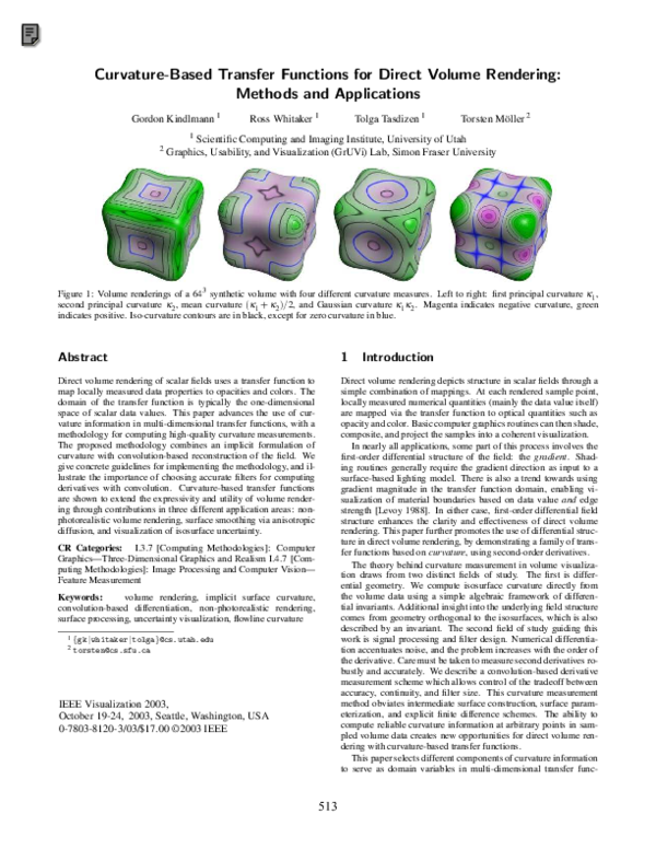 Pdf Curvature Based Transfer Functions For Direct Volume Rendering