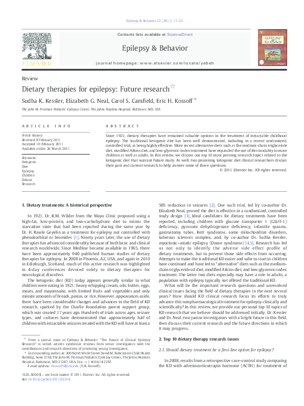 (PDF) Dietary therapies for epilepsy: Future research
