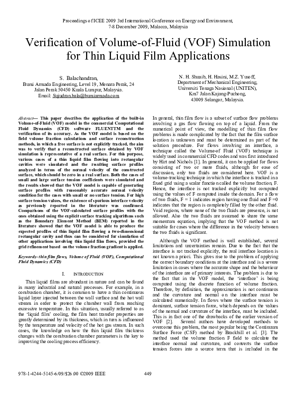 (PDF) Verification of Volume-of-Fluid (VOF) simulation for thin liquid film applications