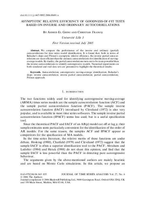 Pdf Asymptotic Relative Efficiency Of Goodness Of Fit Tests Based On Inverse And Ordinary
