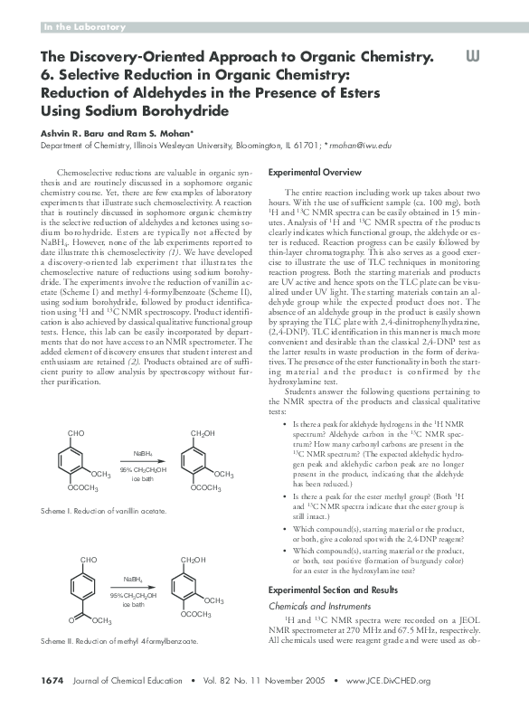 (PDF) The Discovery-Oriented Approach to Organic Chemistry. 6. Selective Reduction in Organic ...