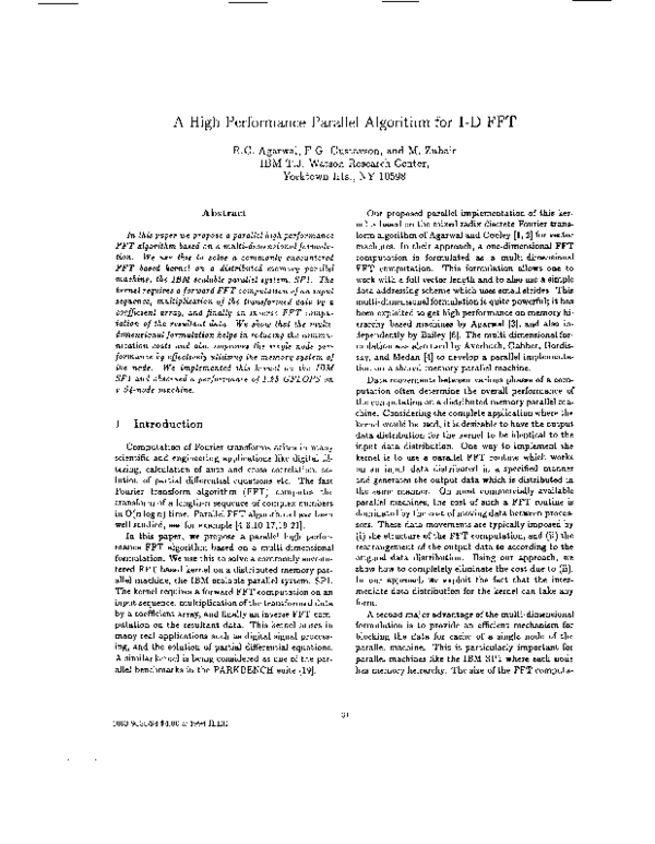 Pdf A High Performance Parallel Algorithm For 1 D Fft