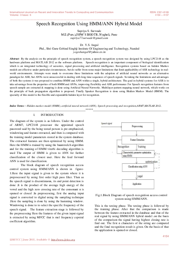 (PDF) Speech Recognition Using HMM/ANN Hybrid Model