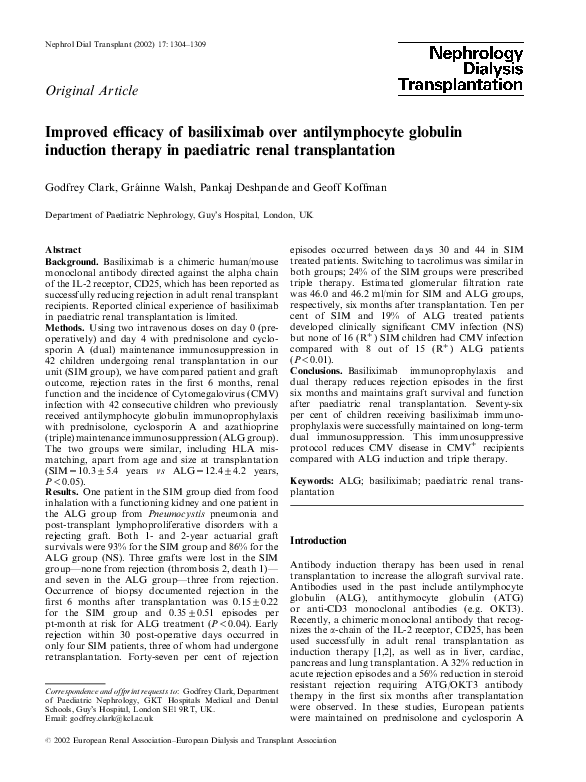 (PDF) Improved efficacy of basiliximab over antilymphocyte globulin ...
