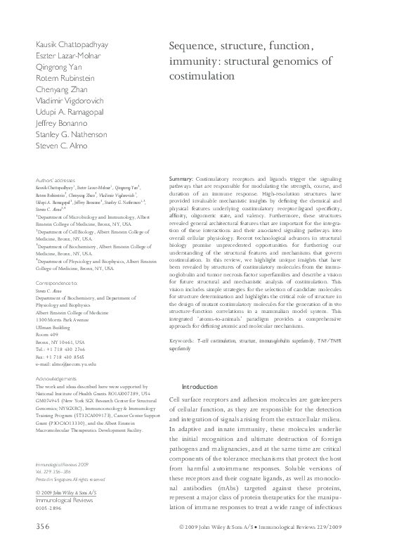 (PDF) Sequence, structure, function, immunity: structural genomics of costimulation