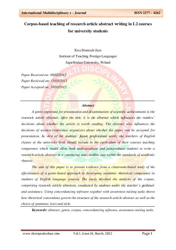 (PDF) Corpus-based teaching of research article abstract writing in L2 ...
