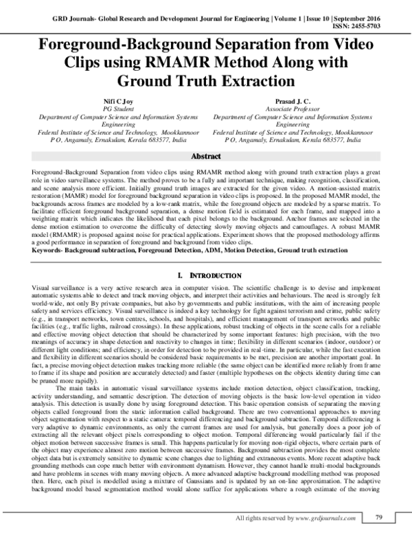 (PDF) Foreground-Background Separation from Video Clips using RMAMR ...
