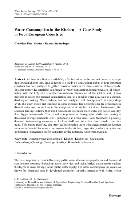 (PDF) Water Consumption in the Kitchen – A Case Study in Four European ...