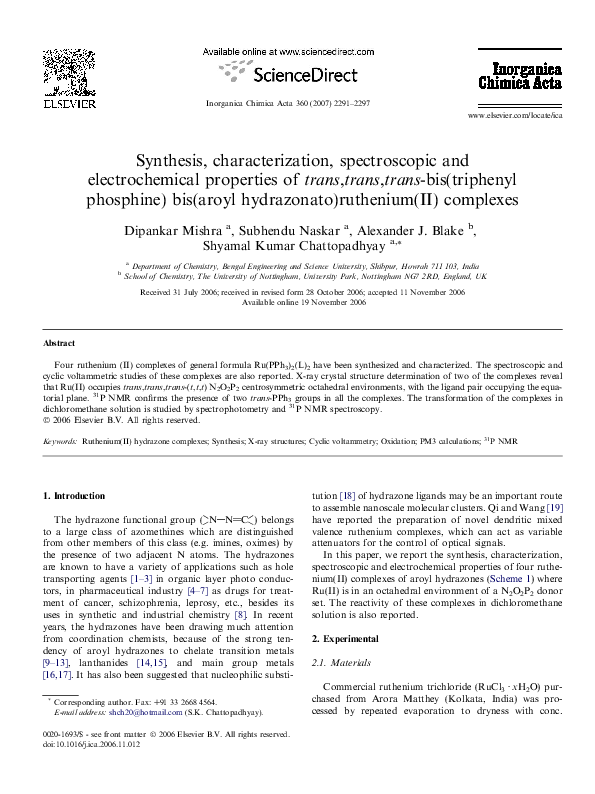 (PDF) Synthesis, characterization, spectroscopic and electrochemical properties of trans, trans ...