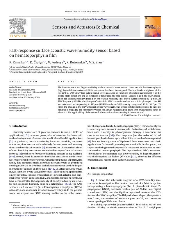 (PDF) Fast-response surface acoustic wave humidity sensor based on ...