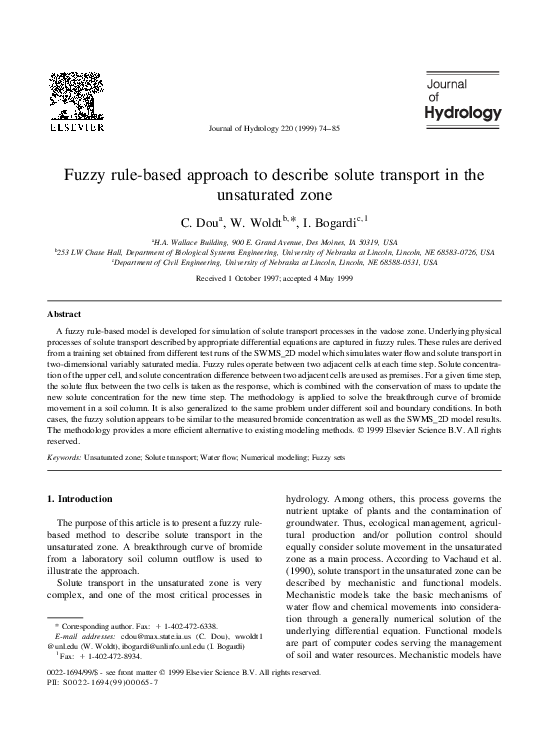 (PDF) Fuzzy rule-based approach to describe solute transport in the unsaturated zone