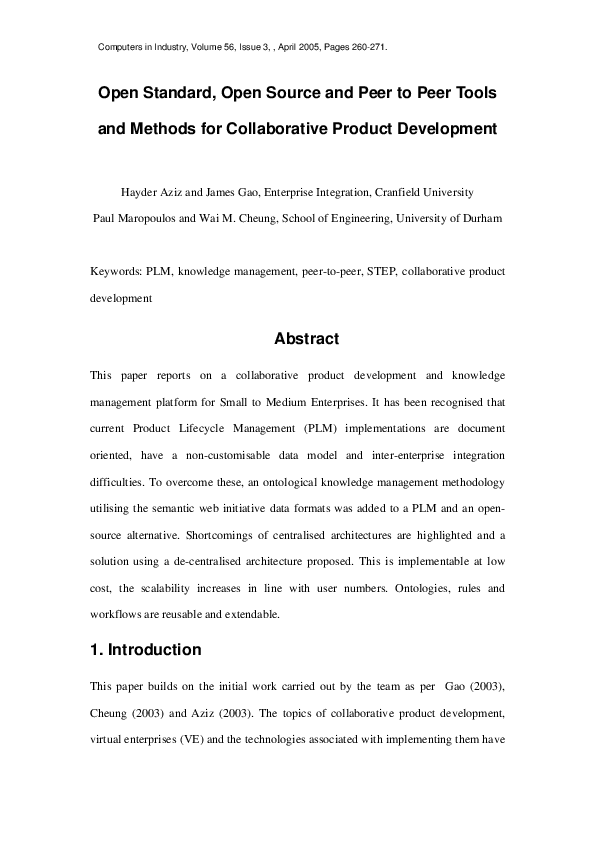 (PDF) Open standard, open source and peer-to-peer tools and methods for collaborative product ...