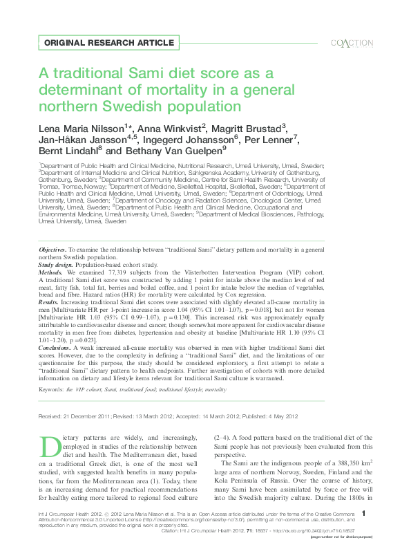 (PDF) A traditional Sami diet score as a determinant of mortality in a ...