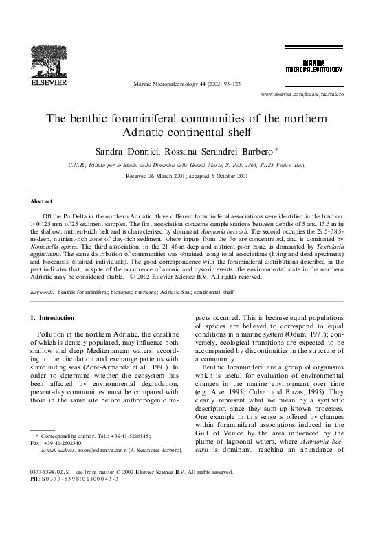 (PDF) The benthic foraminiferal communities of the northern Adriatic continental shelf