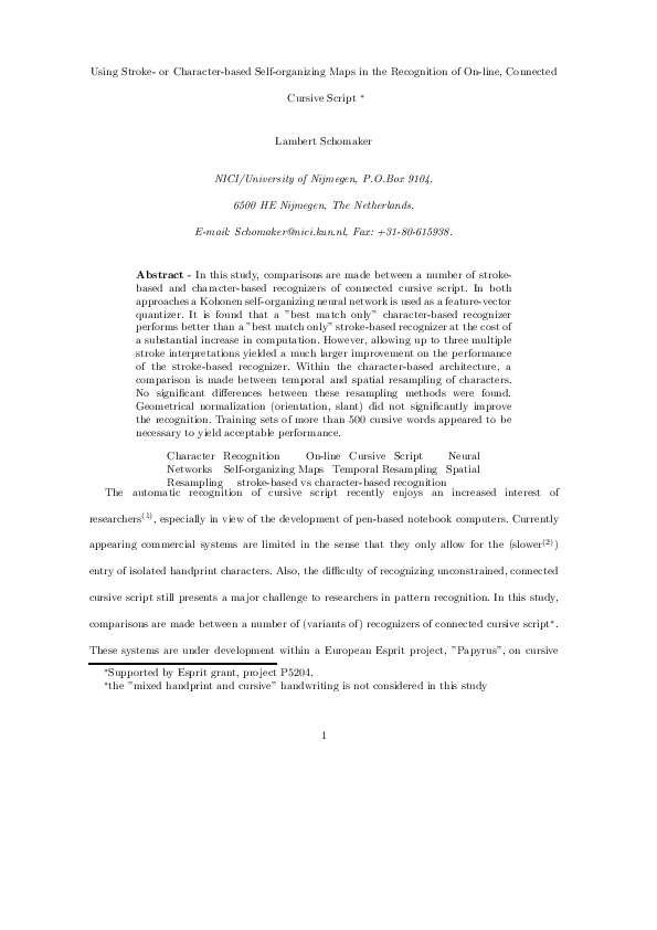 (PDF) Using Stroke-or Character-Based Self-Organizing Maps In the Recognition of on-Line ...