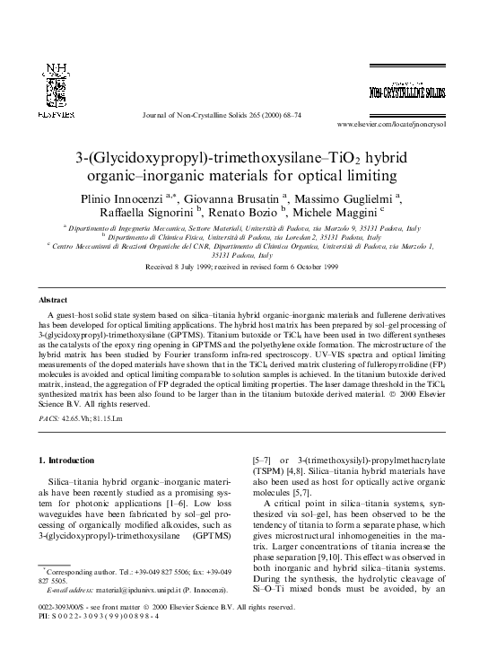 (PDF) 3-(Glycidoxypropyl)-trimethoxysilane–TiO 2 hybrid organic ...