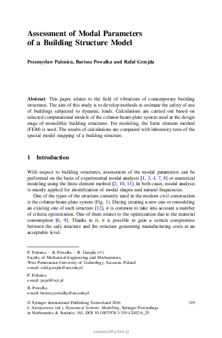 (PDF) Assessment of Modal Parameters of a Building Structure Model
