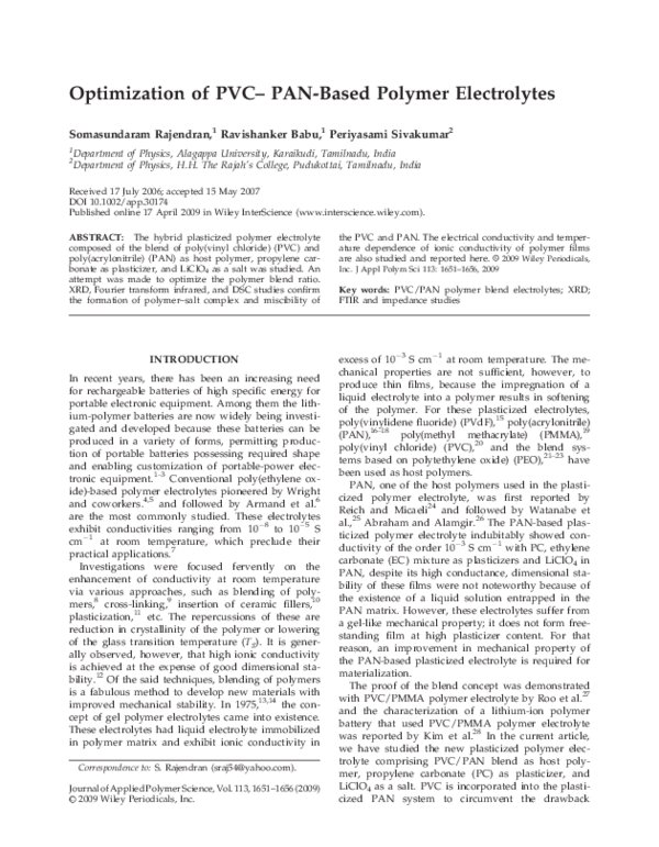 (PDF) Optimization of PVC PAN-based polymer electrolytes