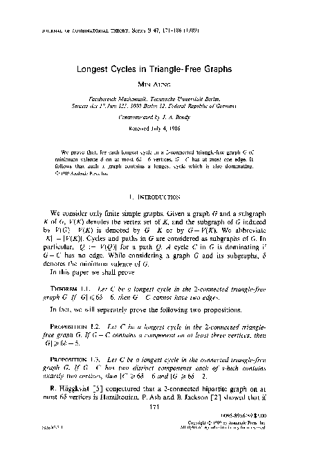 (PDF) Longest cycles in triangle-free graphs
