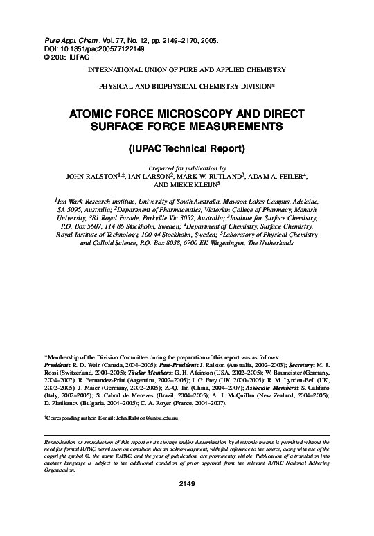 (PDF) Atomic force microscopy and direct surface force measurements ...