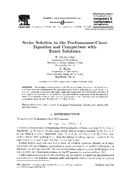 (PDF) Series solution to the Pochhammer-Chreeequation and comparison ...