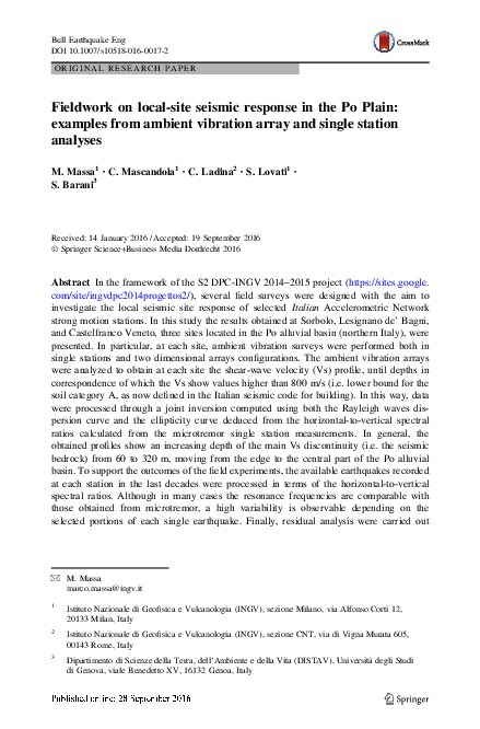 (PDF) Fieldwork on local-site seismic response in the Po Plain ...