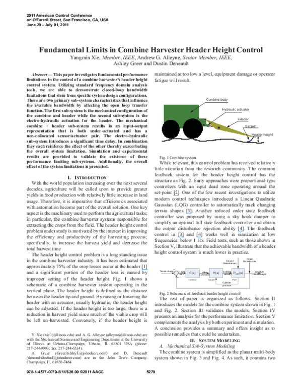 (PDF) Fundamental limits in combine harvester header height control