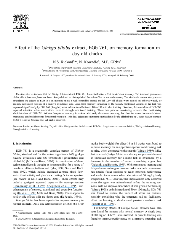 (PDF) Effect of the Ginkgo biloba extract, EGb 761, on memory formation ...
