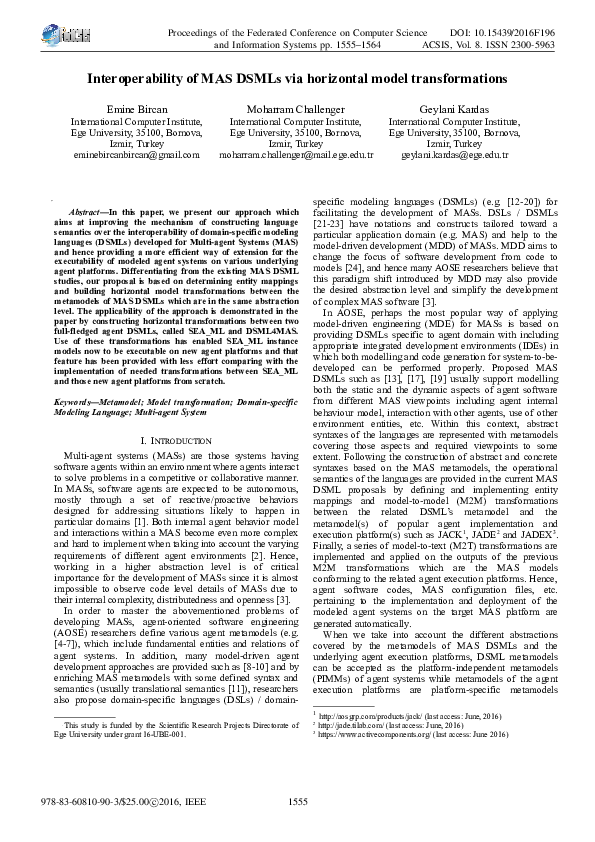 (PDF) Interoperability of MAS DSMLs via horizontal model transformations