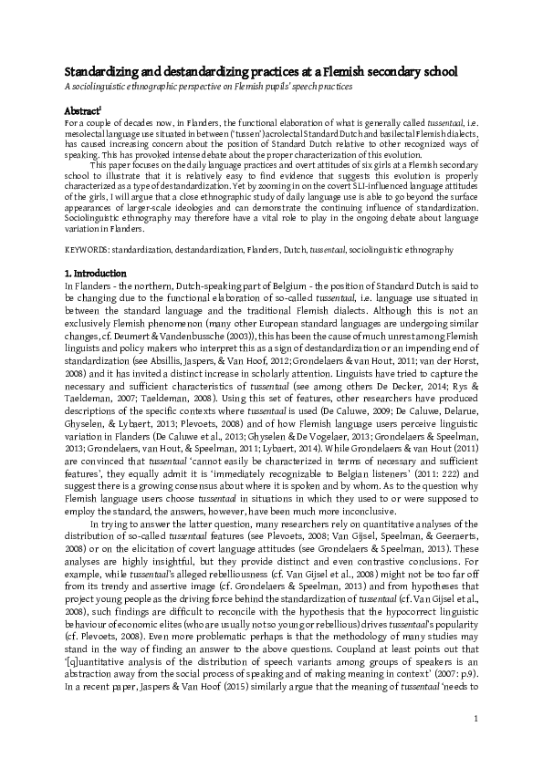 (PDF) Standardizing and destandardizing practices at a Flemish ...