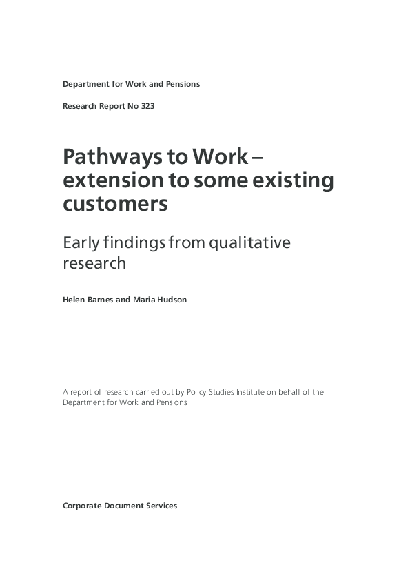 (PDF) Pathways to work - extension to some existing customers: early ...