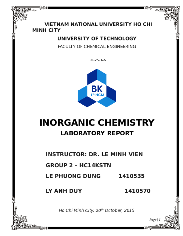 (DOC) INORGANIC CHEMISTRY LAB REPORT