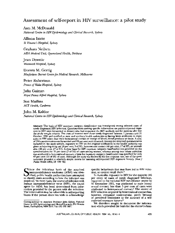 (PDF) Assessment of self-report in HIV surveillance: a pilot study