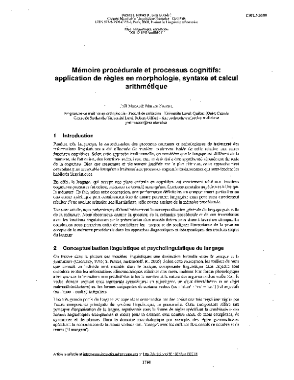 (PDF) Mémoire procédurale et processus cognitifs : application de ...