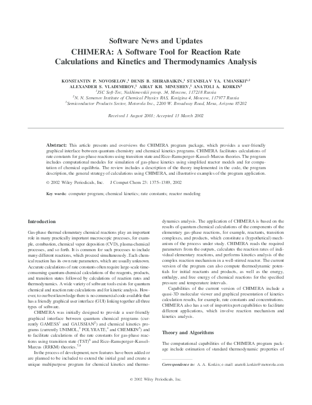 (PDF) CHIMERA: A software tool for reaction rate calculations and ...