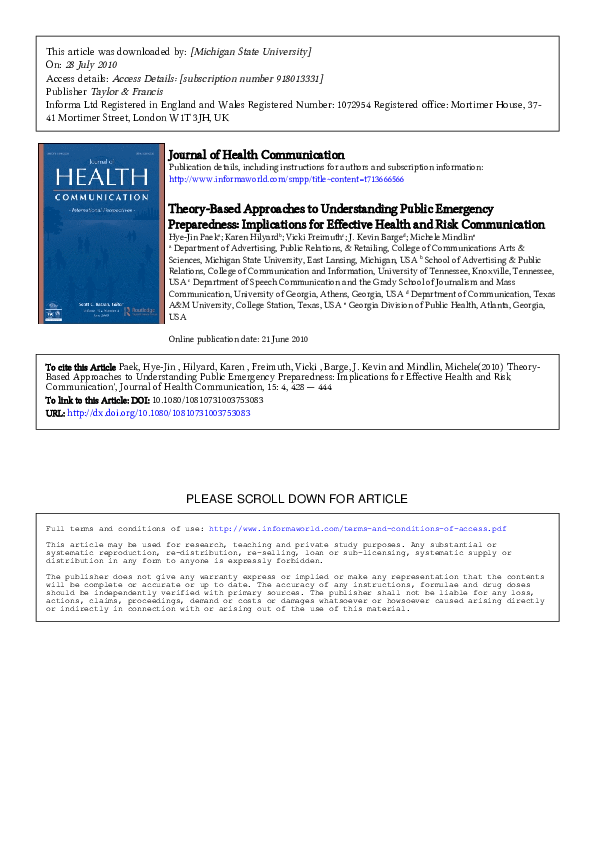 (PDF) Theory-Based Approaches to Understanding Public Emergency ...