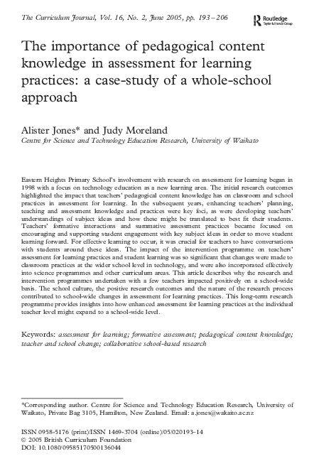 (PDF) The importance of pedagogical content knowledge in assessment for ...