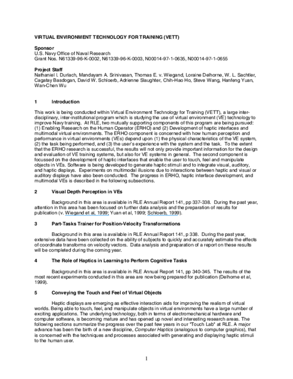 (PDF) VIRTUAL ENVIRONMENT TECHNOLOGY FOR TRAINING (VETT