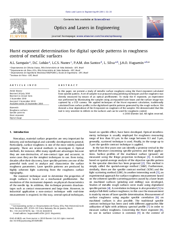 (PDF) Hurst exponent determination for digital speckle patterns in ...