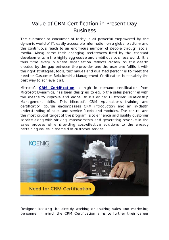 (PDF) Value of CRM Certification in Present Day Business