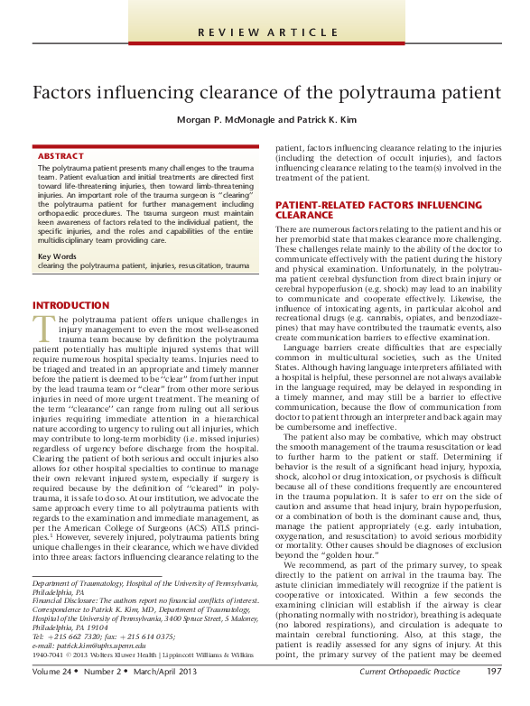 (PDF) Factors influencing clearance of the polytrauma patient
