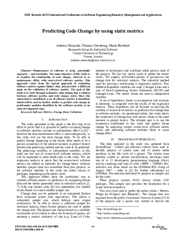 (PDF) Predicting Code Change by Using Static Metrics